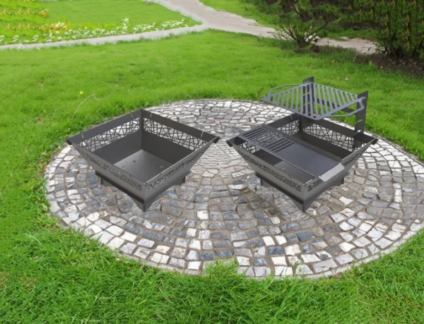 29-Inch Square Fire Pit Grill with Ornament. – Metal Medic